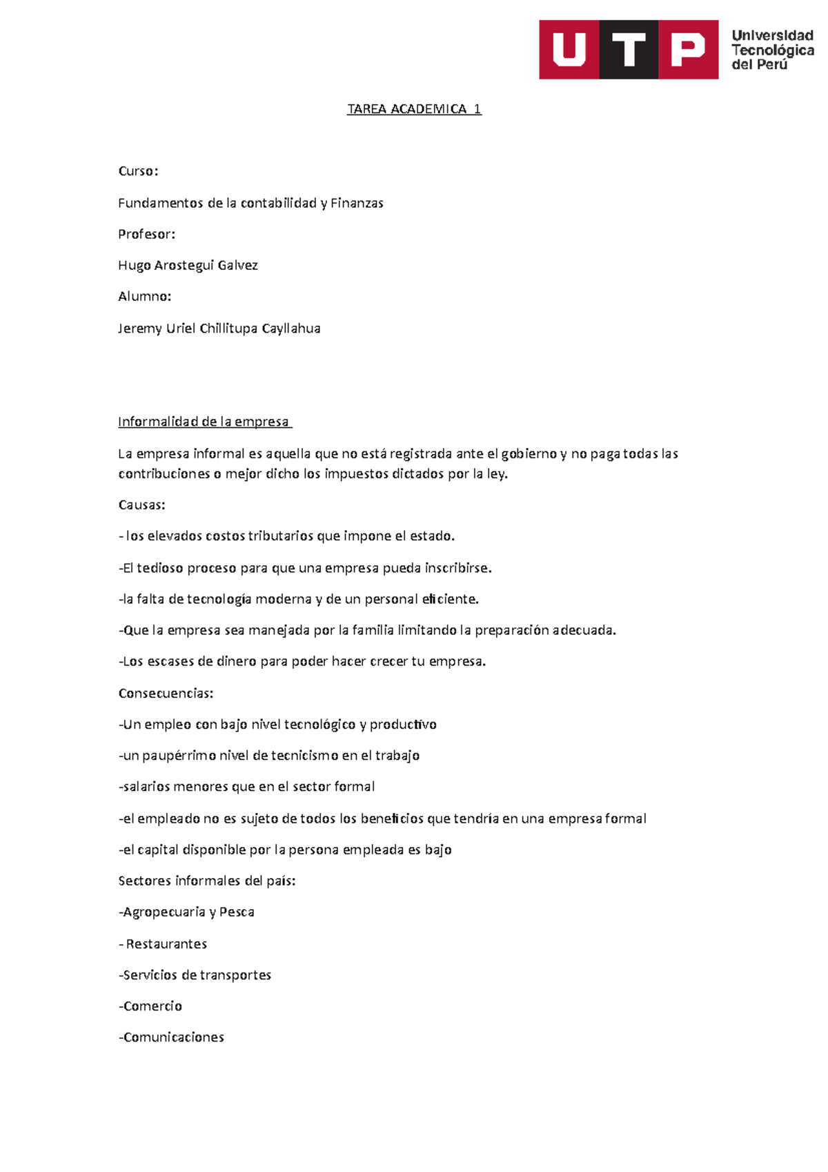 Tarea Academica 1 - TAREA ACADEMICA 1 Curso: Fundamentos de la contabilidad y Finanzas Profesor ...
