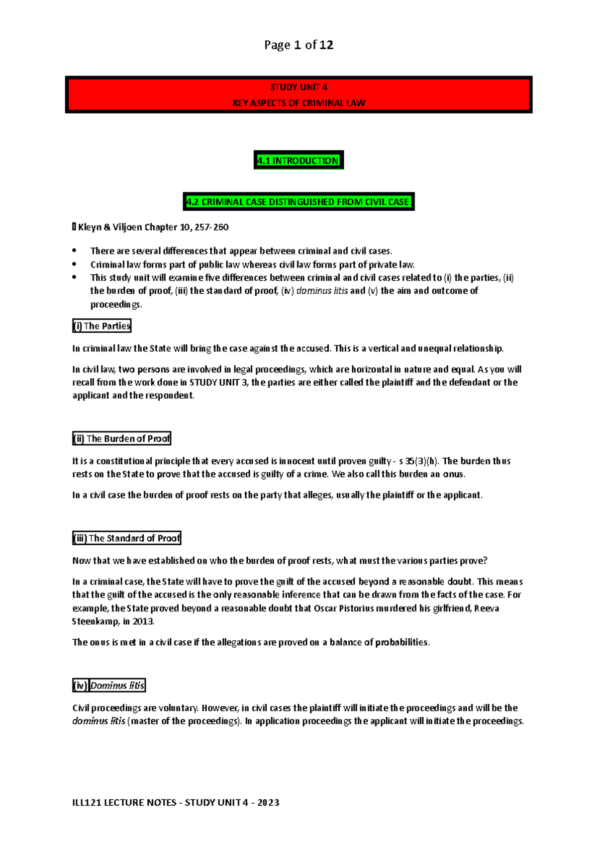 ILL121 Lecture Notes - Study UNIT 4 - 2023 - STUDY UNIT 4 KEY ASPECTS ...