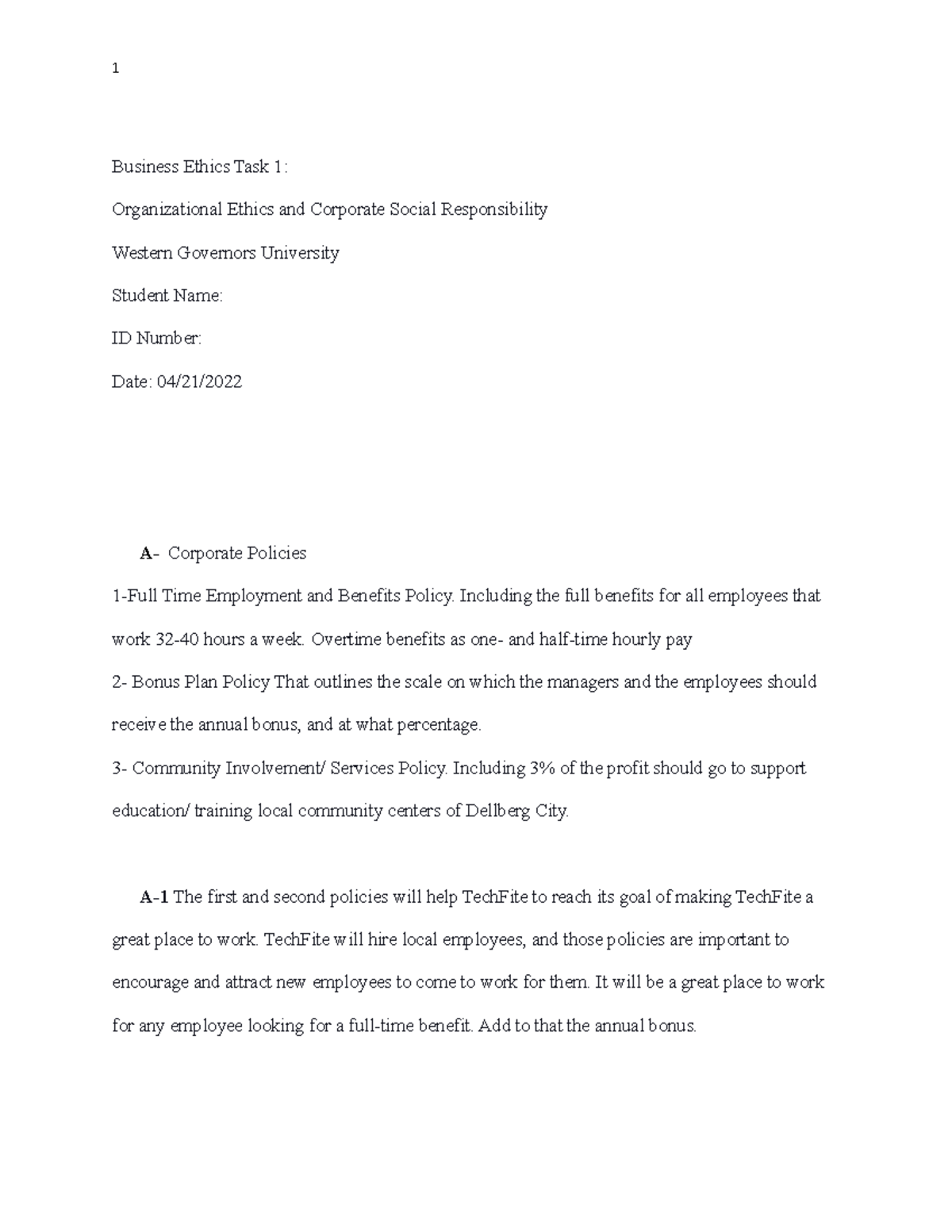 C717 Task 1 - this is task 1 for business ethics - Business Ethics Task ...