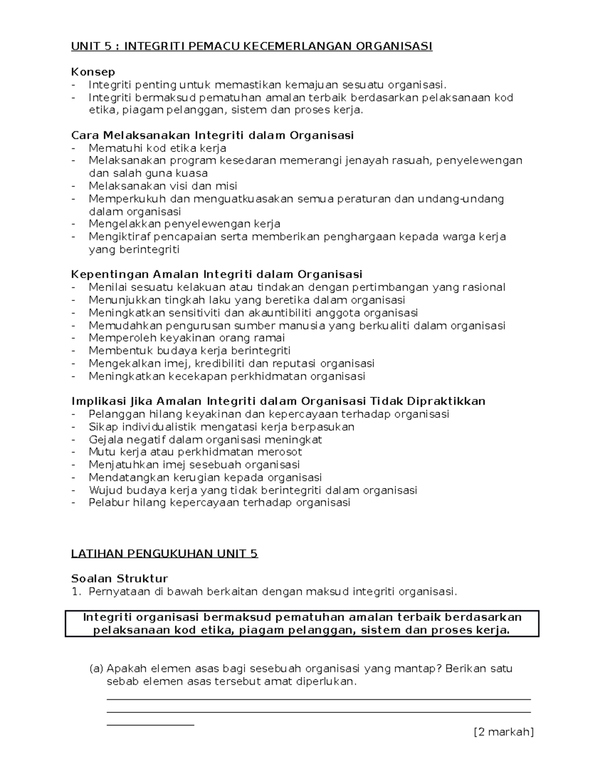 UNIT 5 Integriti Pemacu Kecemerlangan Organisasi - UNIT 5 : INTEGRITI ...