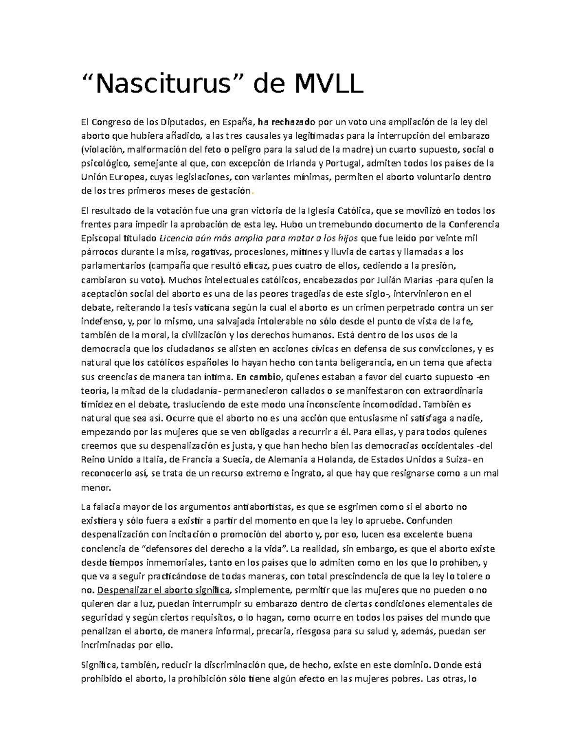 Nasciturus de MVLL - lectura - “Nasciturus” de MVLL El Congreso de los ...