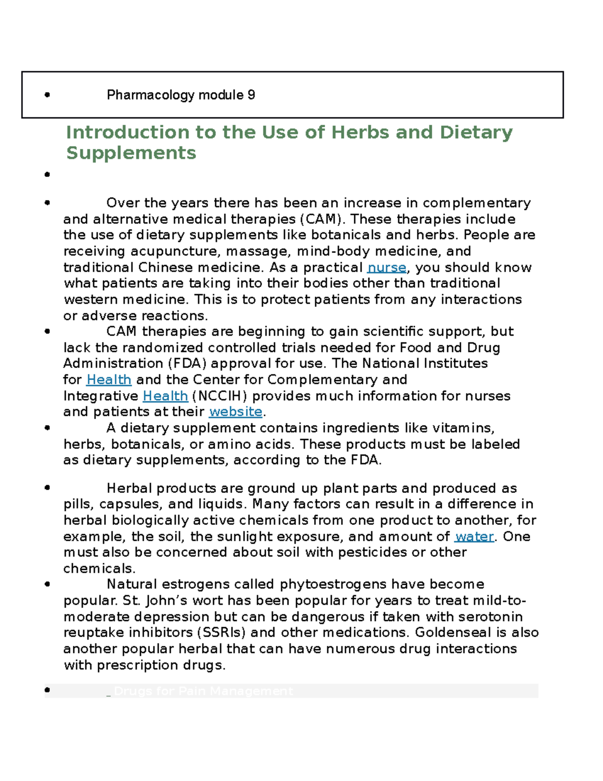 Pharmacology module 9 - These therapies include the use of dietary ...