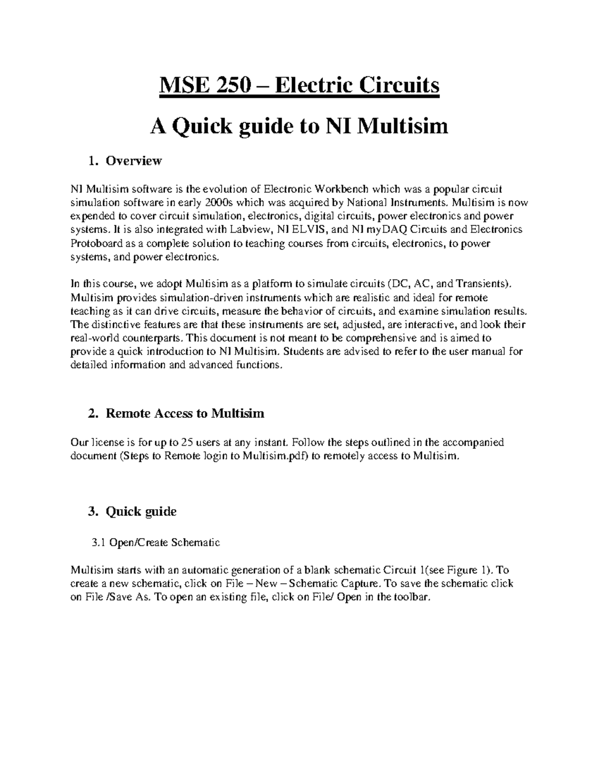 A concise tutorial on Multisim - MSE 25 0 – Electric Circuits A Quick ...