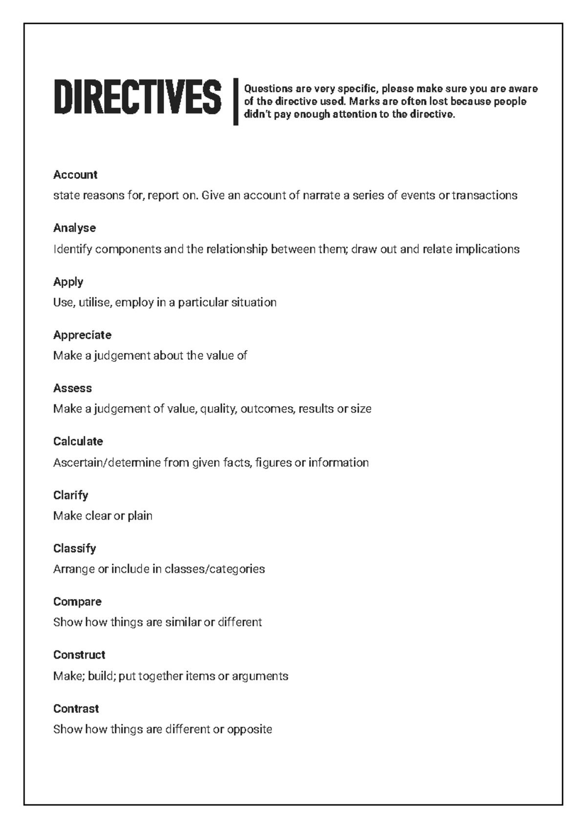 Directives - BUSINESS STUDIES NOTES HELP DEVELOP UNDERSTANDING ...