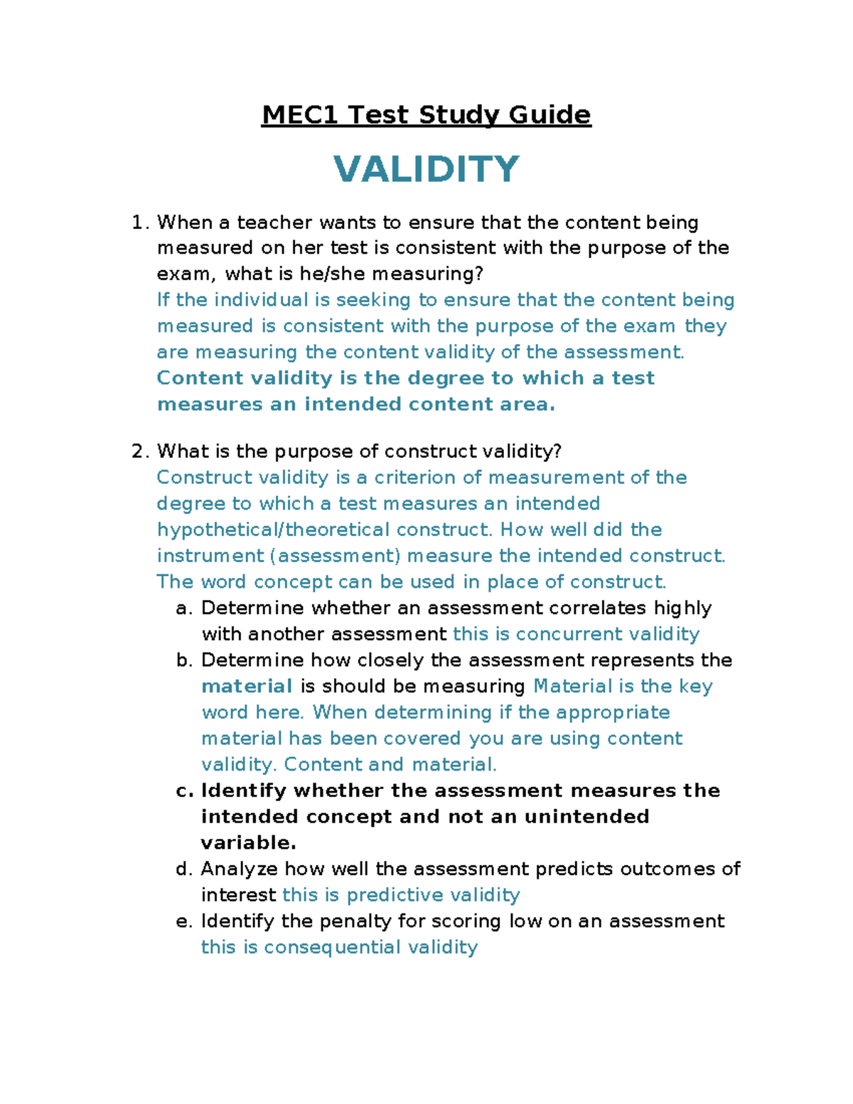 MEC1 Test Study Guide filled in document - MEC1 Test Study Guide ...
