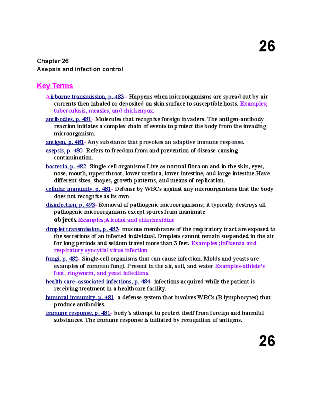 Notes Nursing 204 - Chapter 26 Asepsis and infection control Key Terms ...