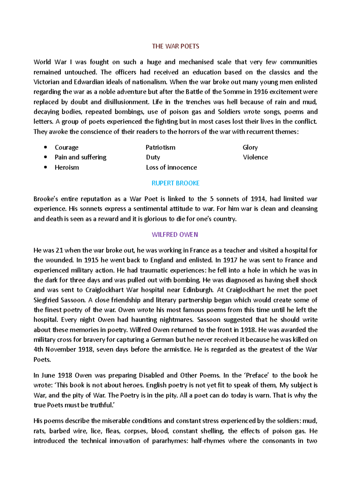 THE WAR Poets AND Modernism - THE WAR POETS World War I was fought on ...