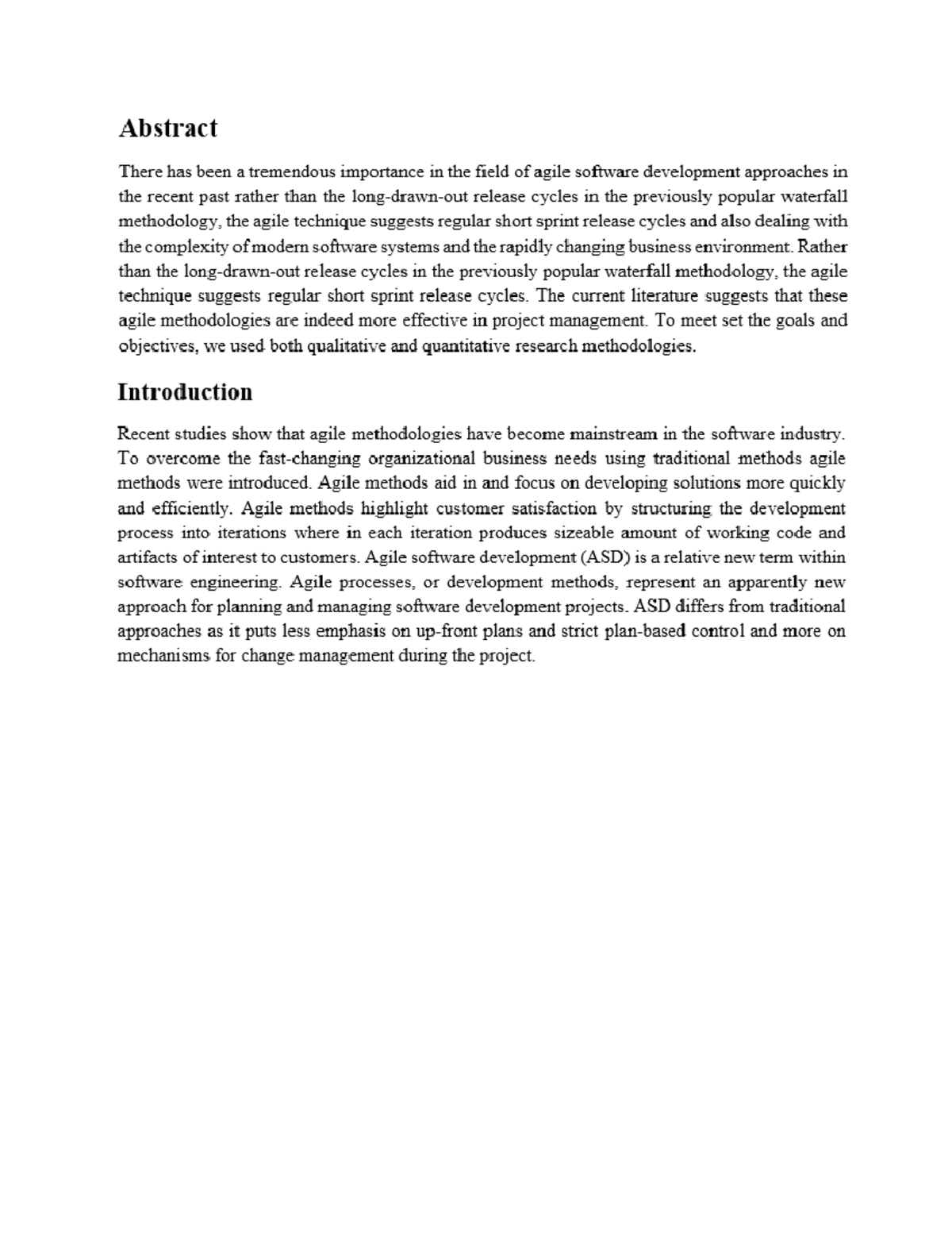 Literature Review - simple - Literature Review 1) A Study of the Agile Software Development ...