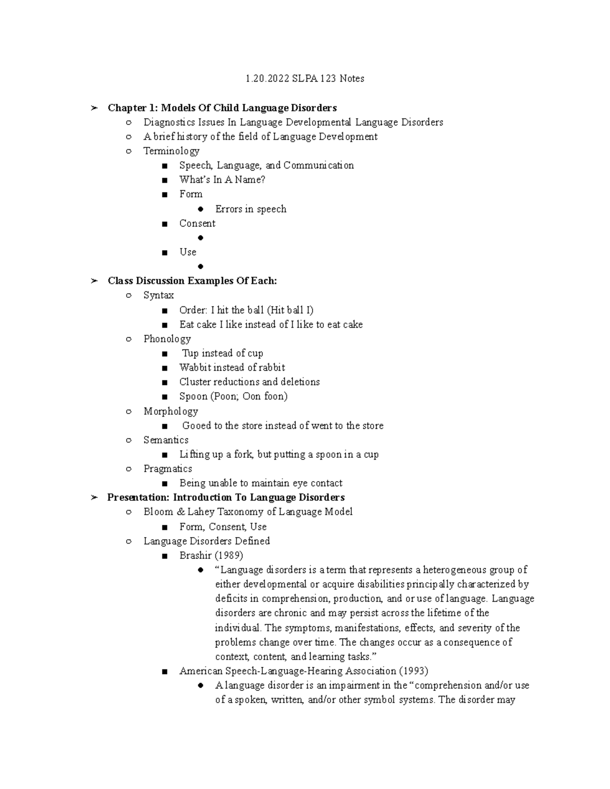1.20.2022 SLPA 123 Notes - 1.20 SLPA 123 Notes Chapter 1: Models Of ...