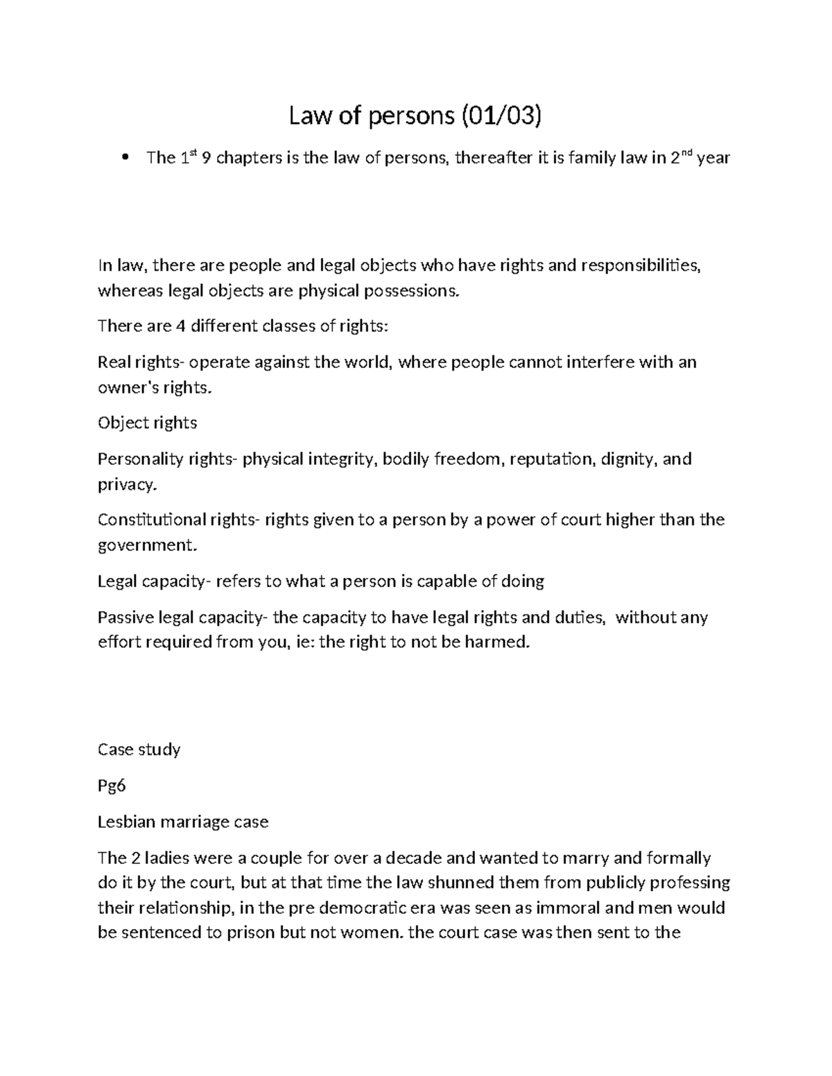 Law of persons - summary - Law of persons (01/03) The 1 st 9 chapters ...