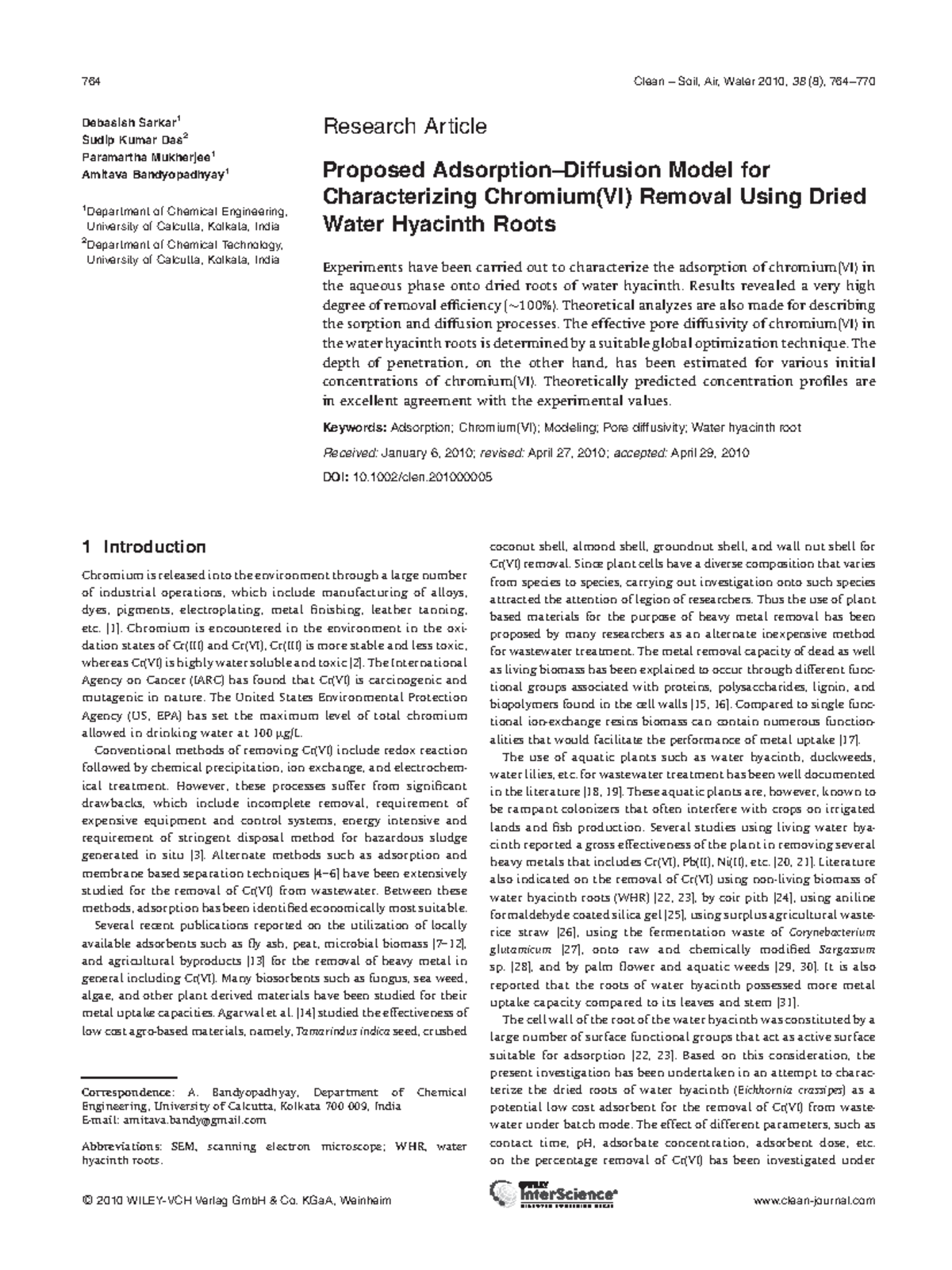 Proposed Adsorption Diffusion Model for - Debasish Sarkar 1 Sudip Kumar Das 2 Paramartha ...