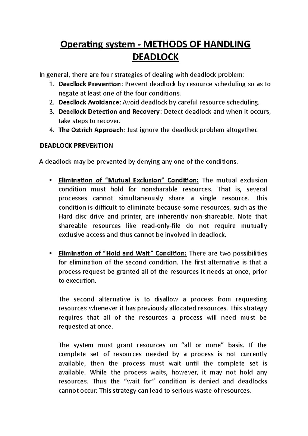 Operating system - Methods OF Handling Deadlock - Operating system ...