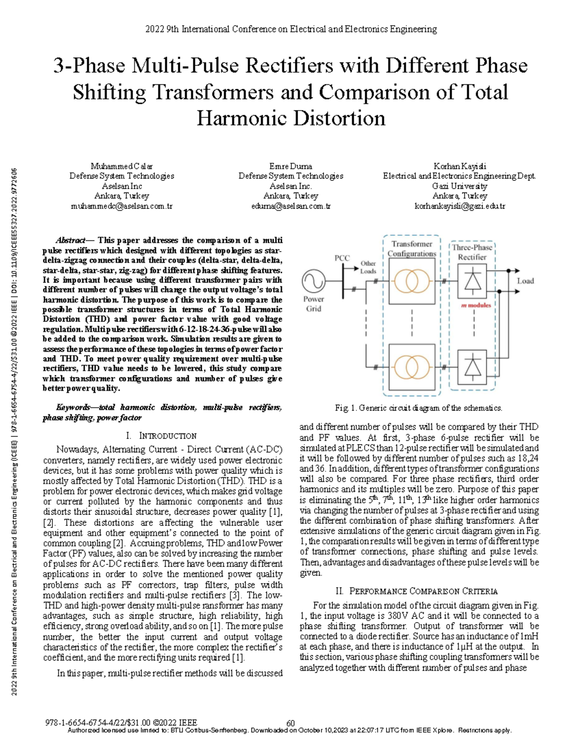 3-Phase Multi-Pulse Rectifiers with Different Phase Shifting Transformers and Comparison of ...