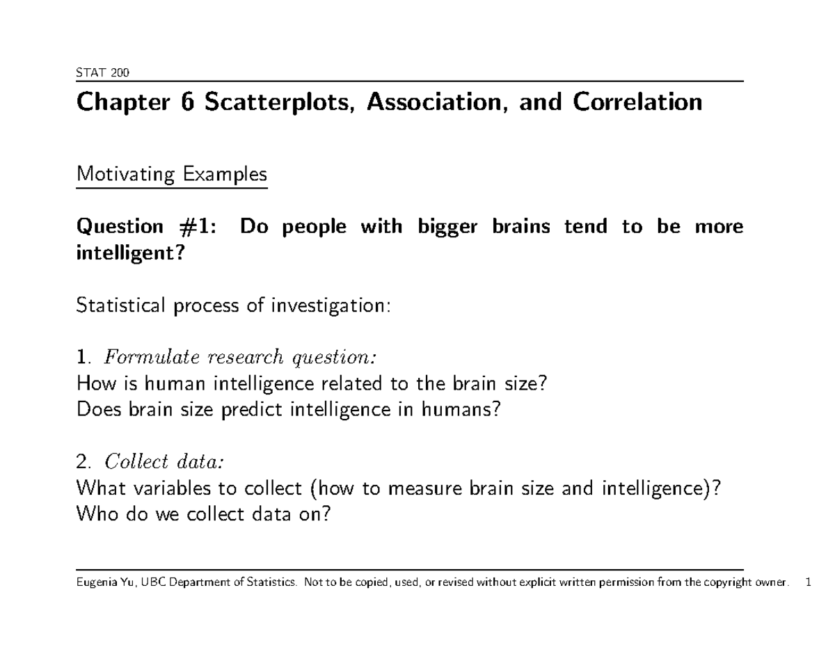 200ch6 slides - Chapter 6 Scatterplots, Association, and Correlation Motivating Examples ...