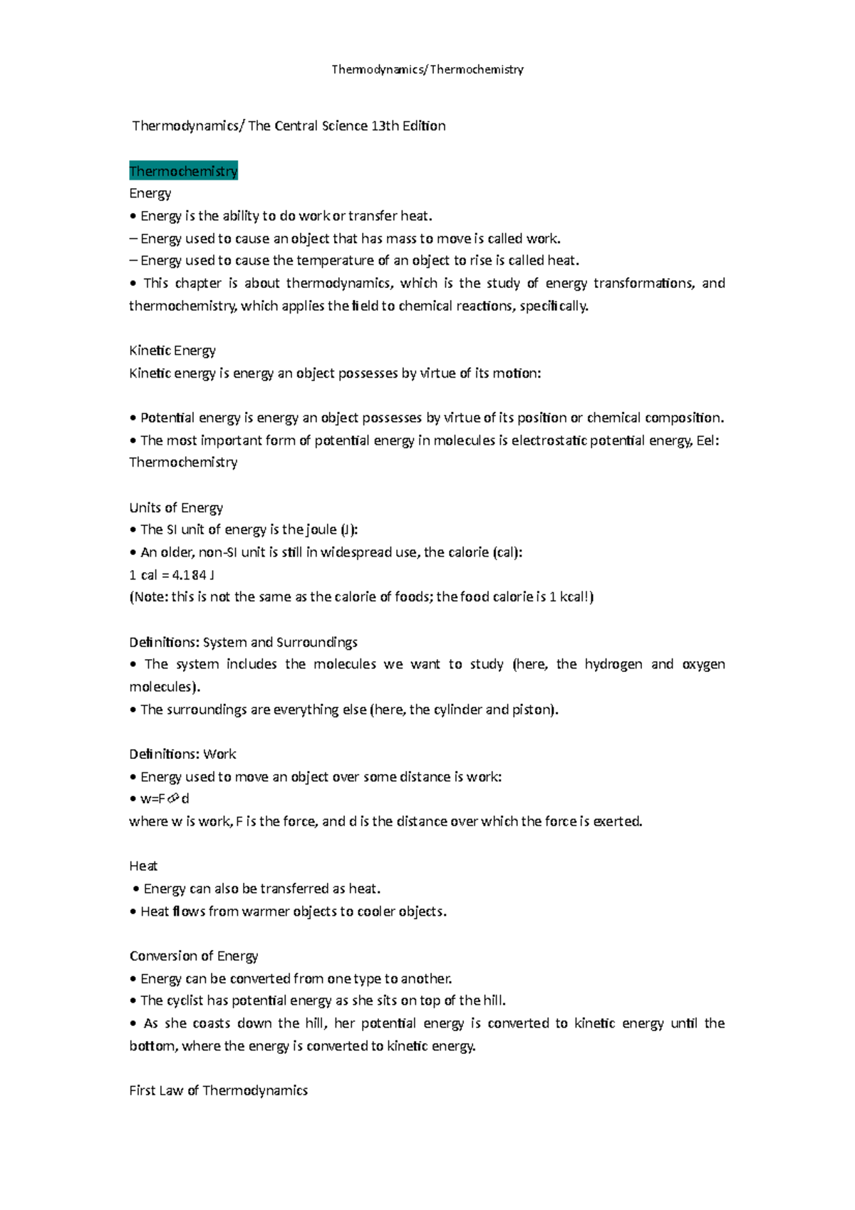 Thermodynamics and Thermochemistry Lecture Notes - Thermodynamics ...