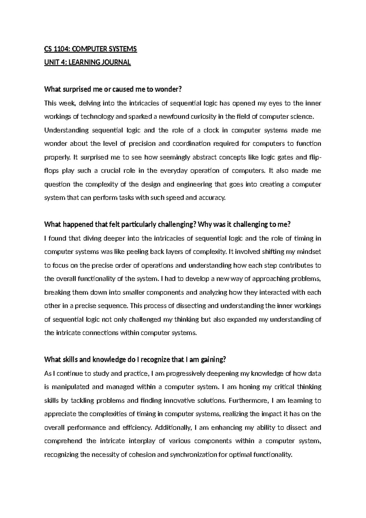 Learning Journal 4 - CS 1104: COMPUTER SYSTEMS UNIT 4: LEARNING JOURNAL ...