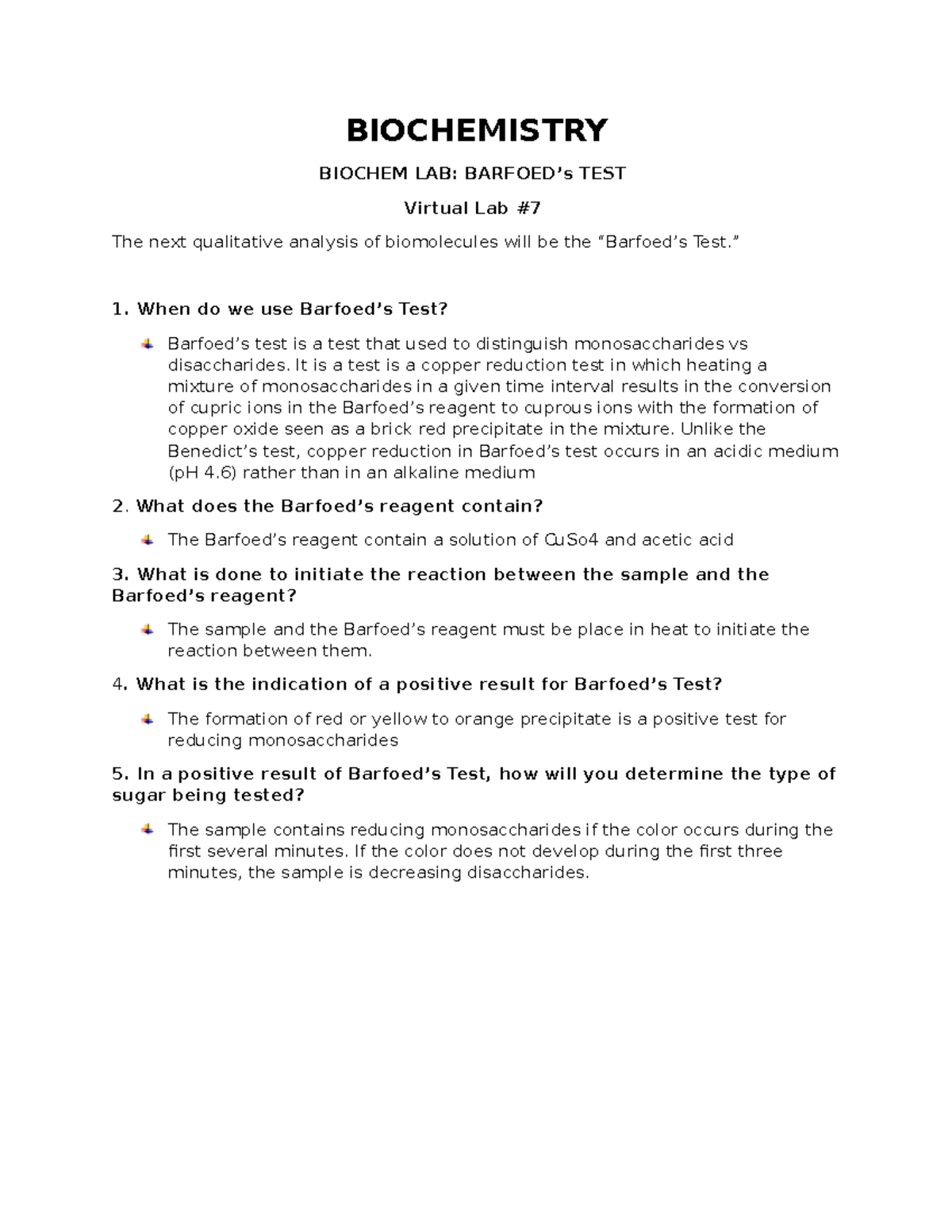 Biochem Lab Barfoed's Test - BIOCHEMISTRY BIOCHEM LAB: BARFOED’s TEST ...
