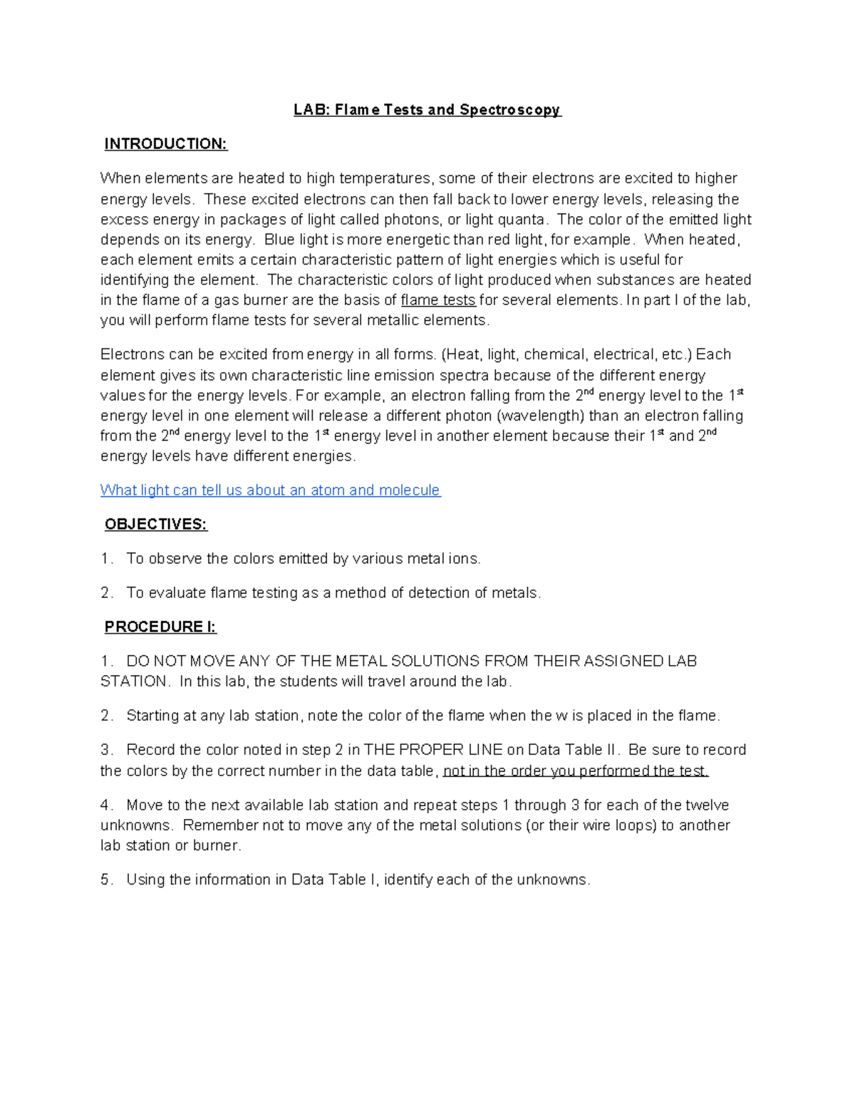 Copy of 2024 Ro LAB Flame Tests and Spectroscopy - LAB: Flame Tests and ...