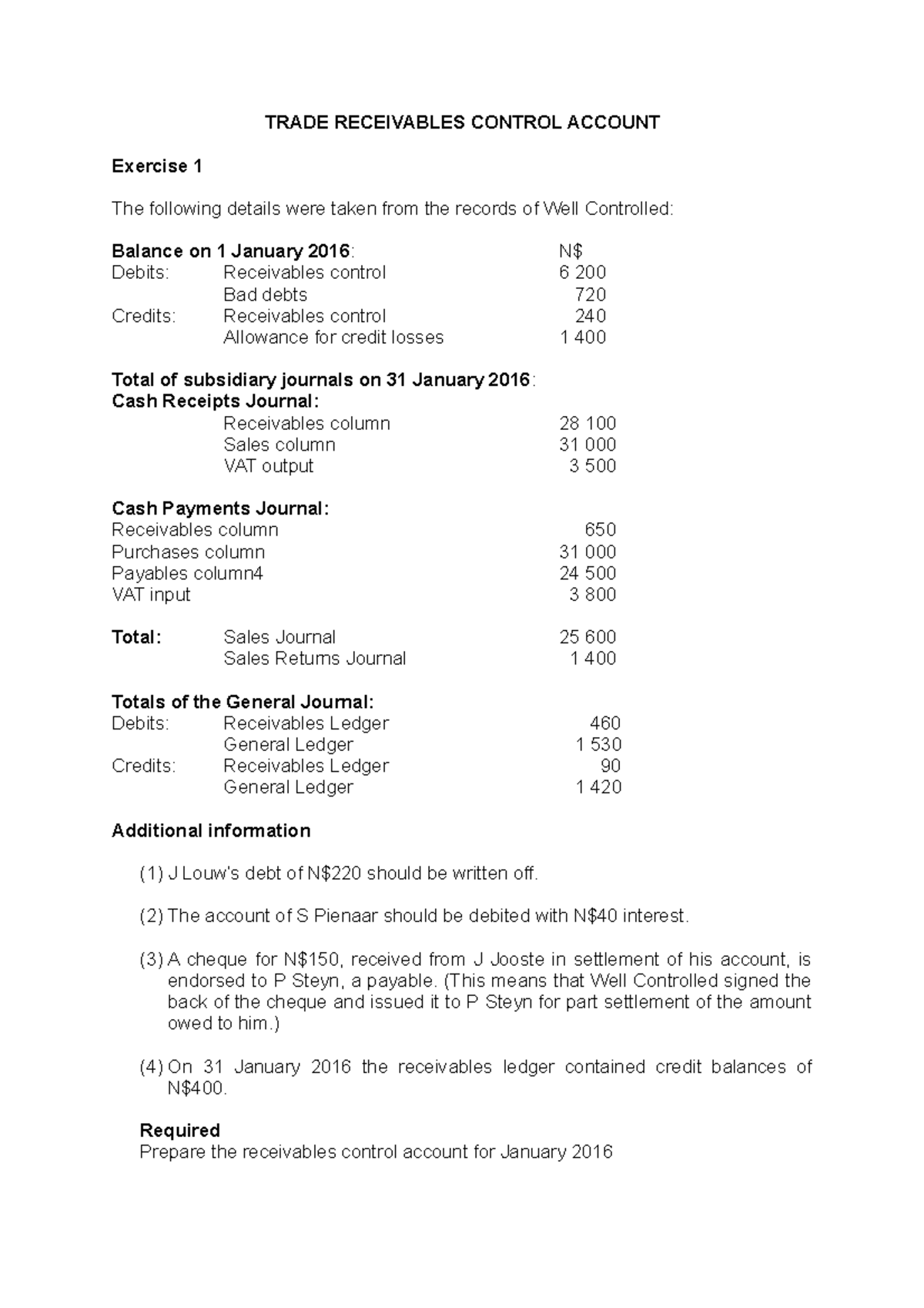 Chapter 1 Self Assessment Tutorials - TRADE RECEIVABLES CONTROL ACCOUNT ...