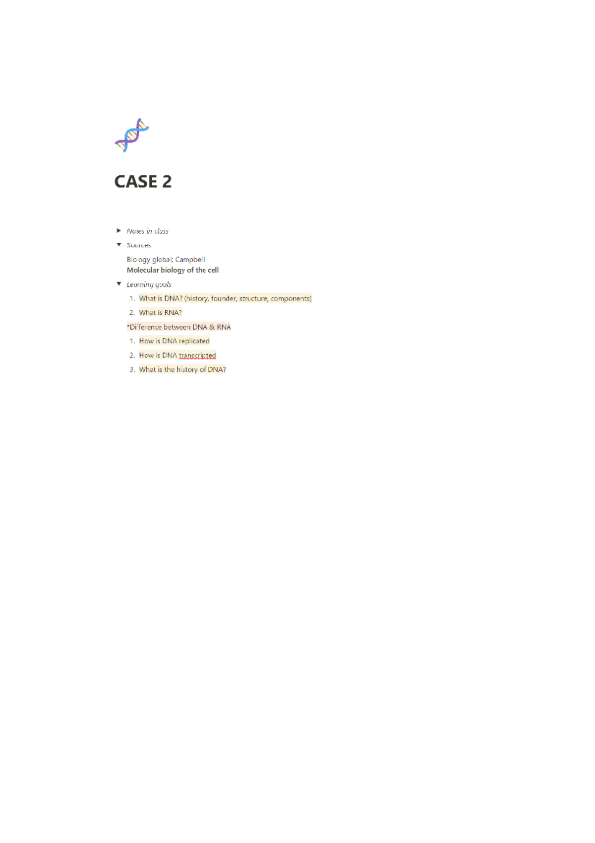 Case 2 print - TUT case 2 + lecture DNA replication and transcription ...