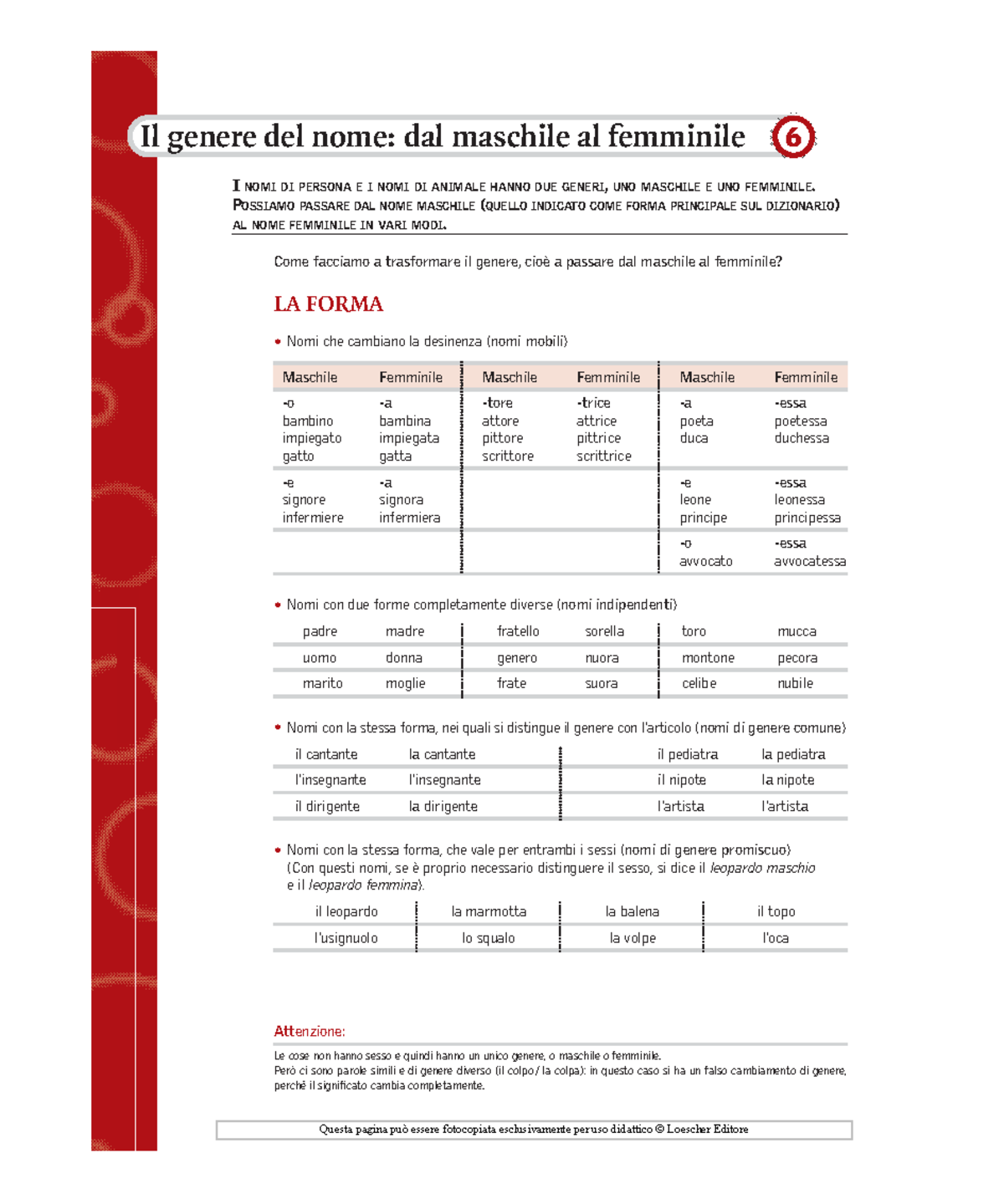 Scheda 6 Il Genere Del Nome Maschile Femminile - 252 L’italiano per ...