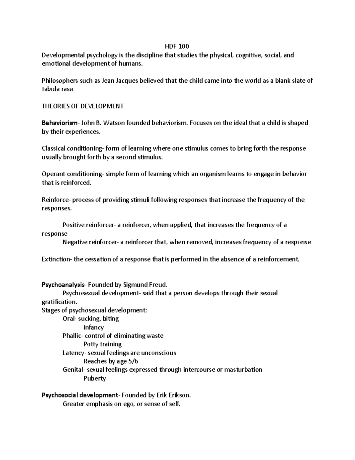 HDF 100 theories - Lecture notes chapter 1 - HDF 100 Developmental ...
