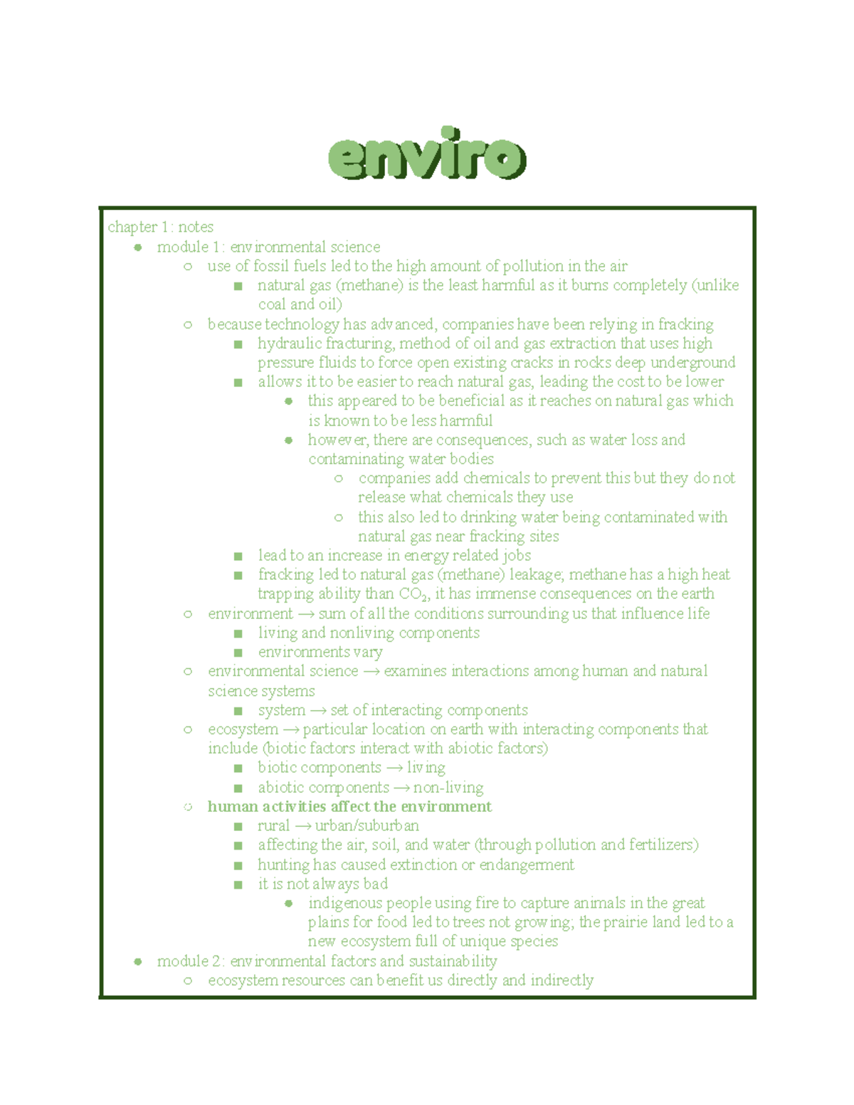 APES Chapters 1 and 2 - chapter 1: notes module 1: environmental ...