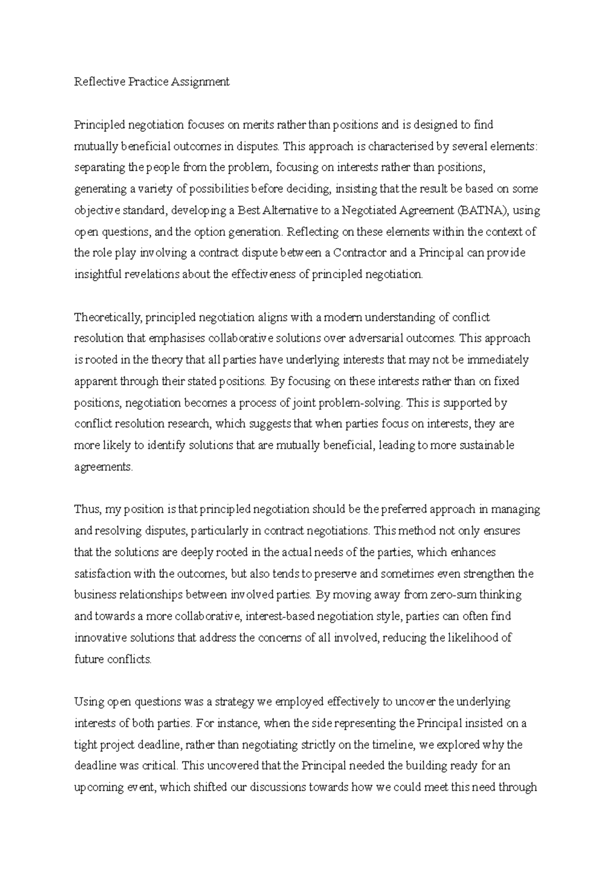 Reflective Practice Assignment - Reflective Practice Assignment ...