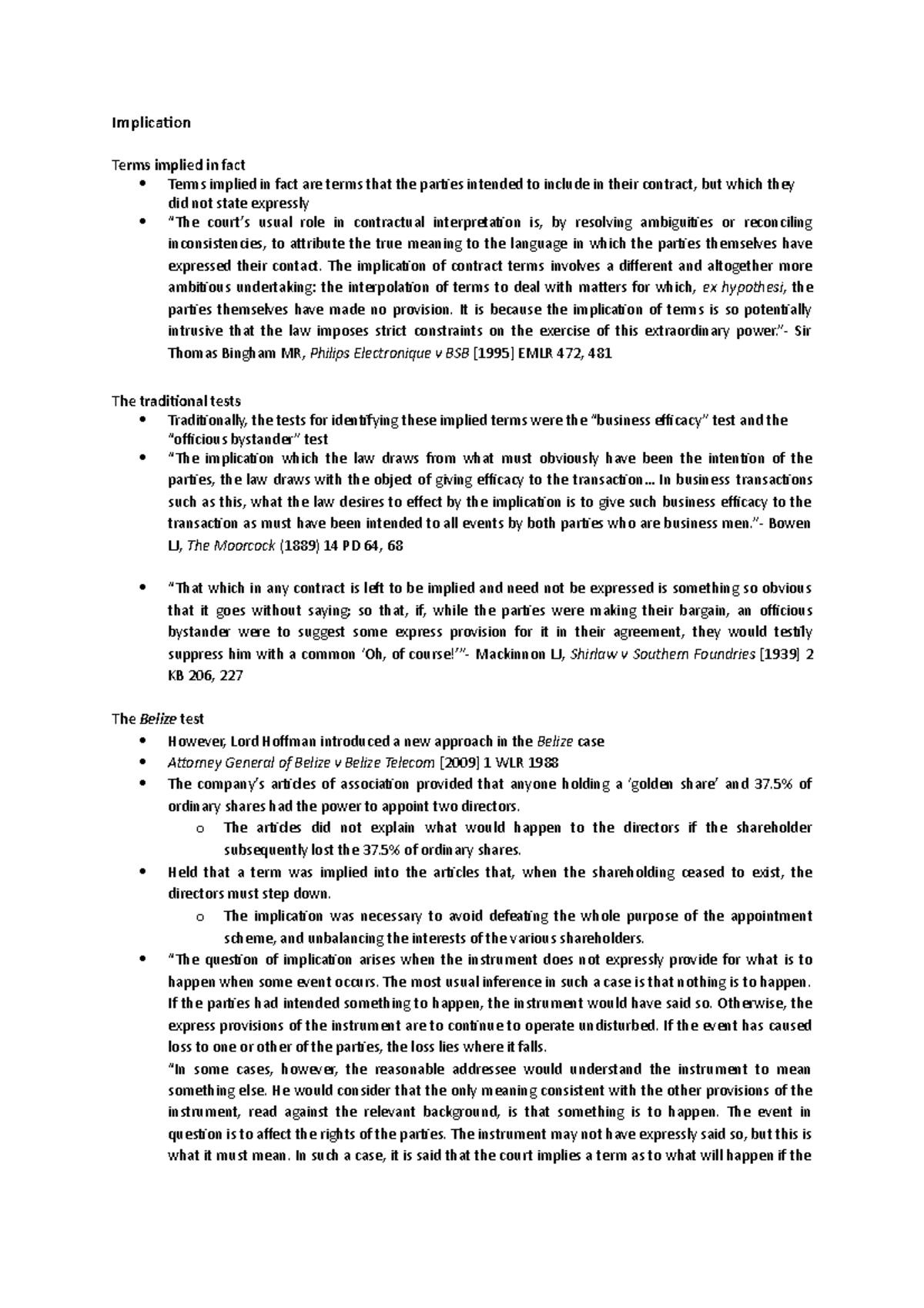 Implication - Implication Terms implied in fact Terms implied in fact ...