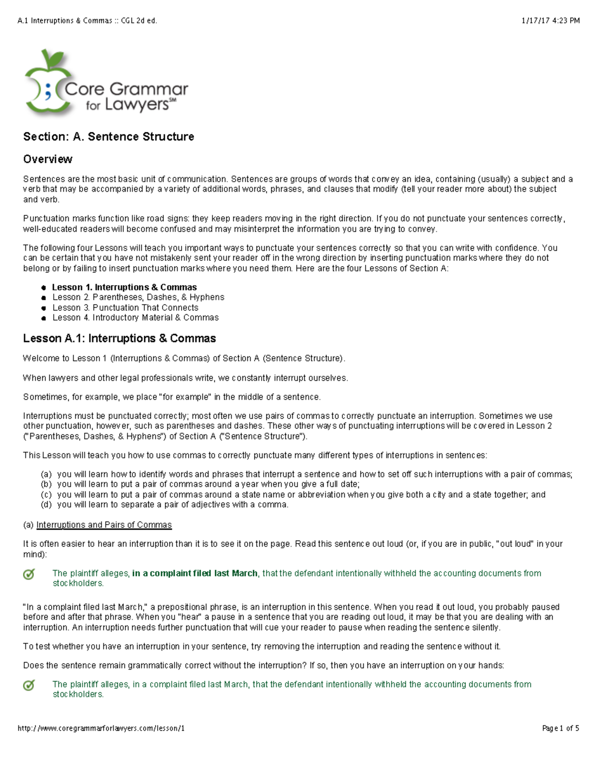 CORE Grammar HELP - Core Grammer Modules - A Interruptions & Commas ...