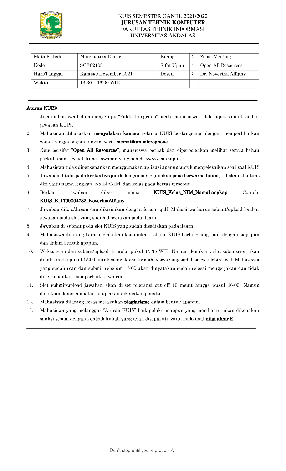 SOAL KUIS Matematika 2 - KUIS SEMESTER GANJIL 2021/ JURUSAN TEHNIK ...
