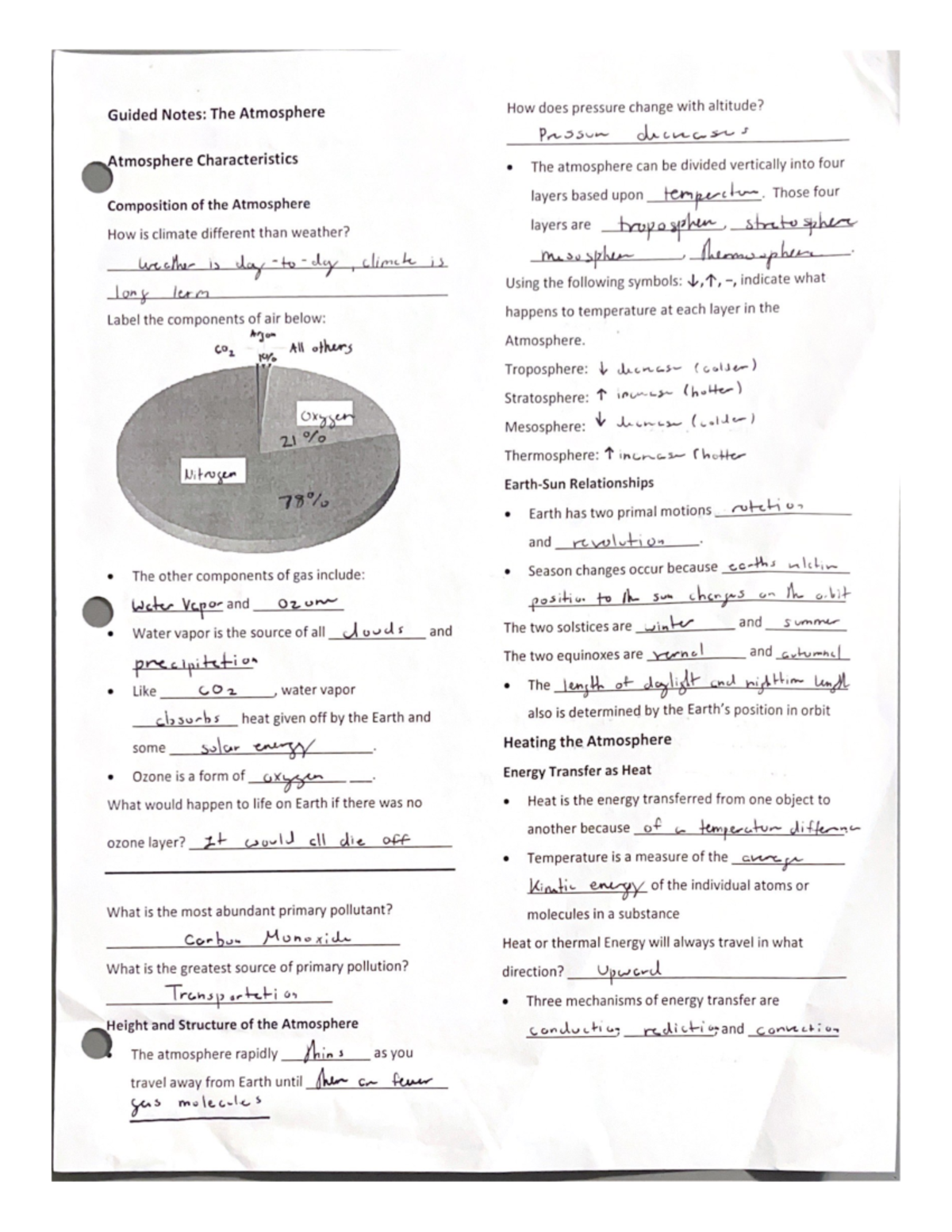 Guided Notes The Atmosphere - Studocu