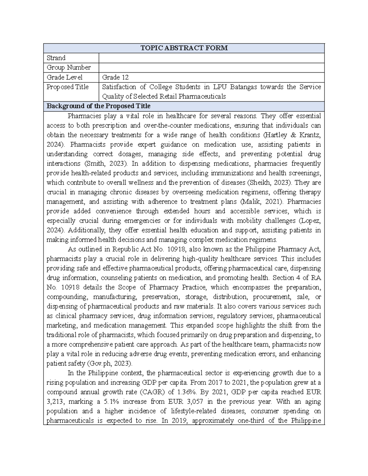 BOS SOP Framework JANE - Abstract form - TOPIC ABSTRACT FORM Strand ...