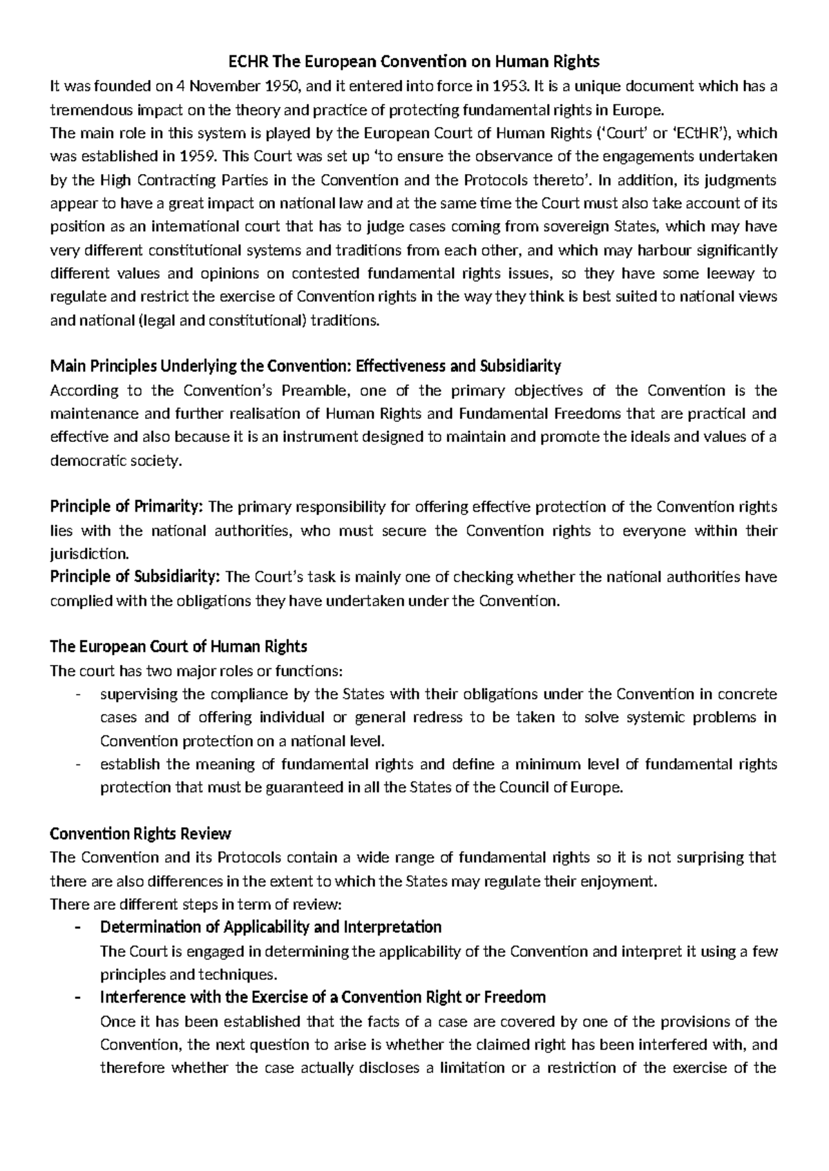 General principles of the european convention of human rights - ECHR ...