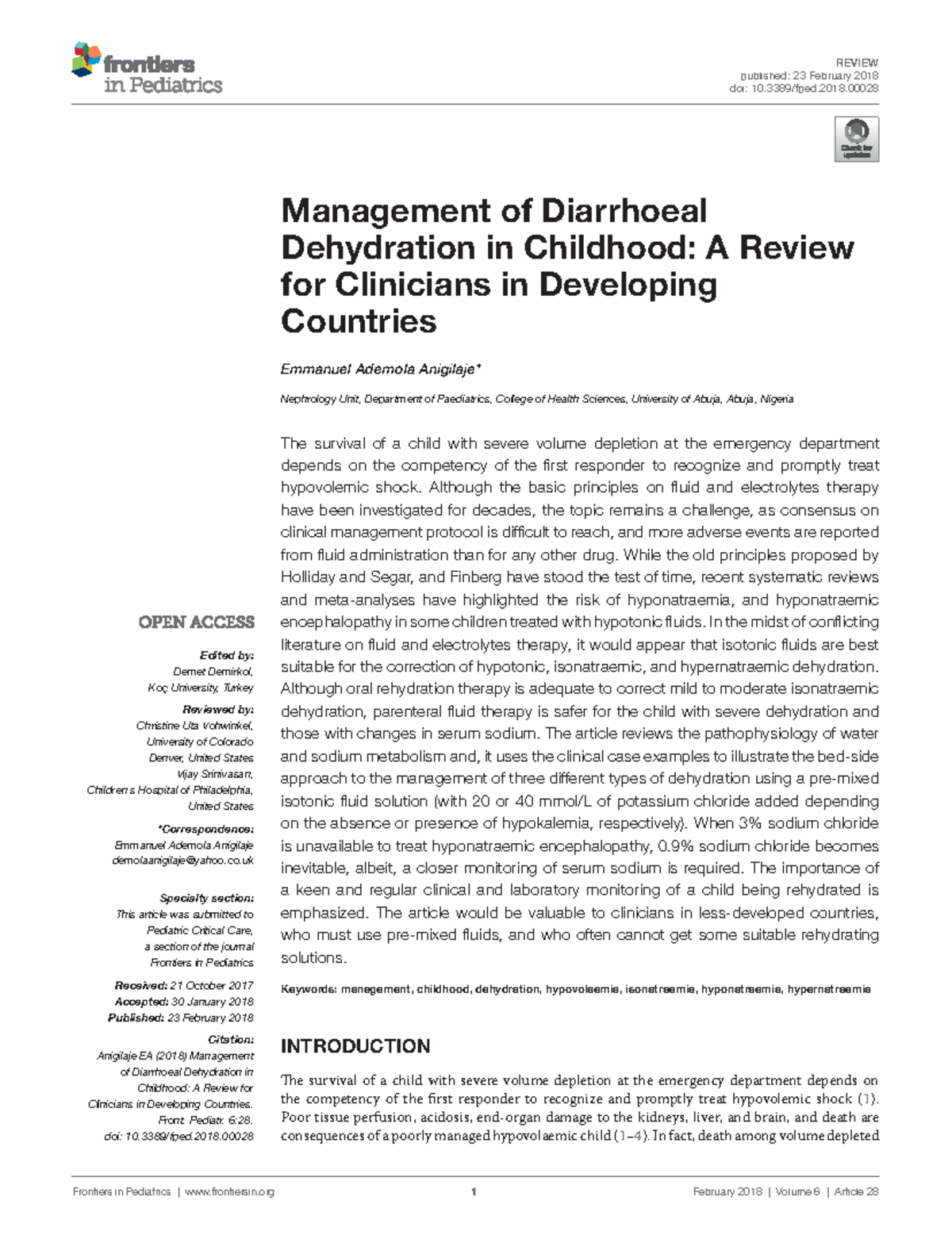 Management of Diarrhoeal Dehydration in Childhood - 1 February 2018 ...