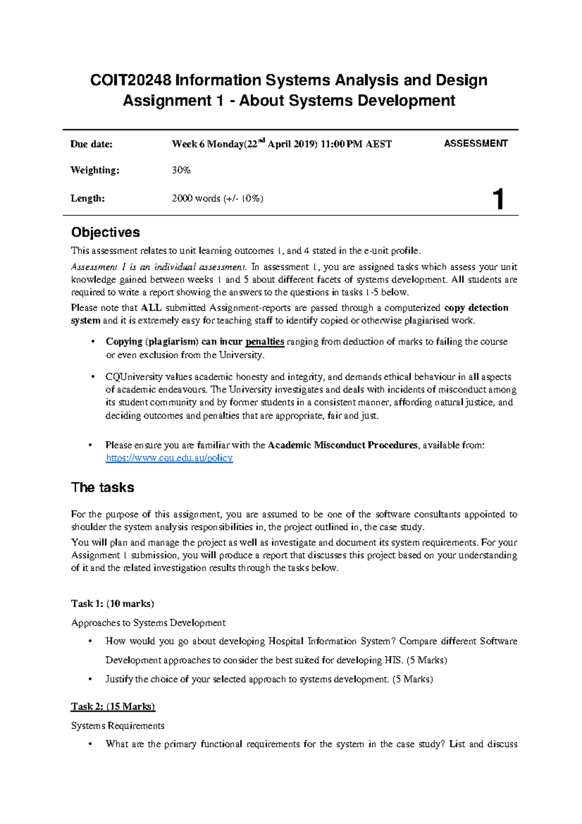 COIT20248 Assignment 1 Specifications MJ - COIT20248 Information Systems Analysis and Design ...