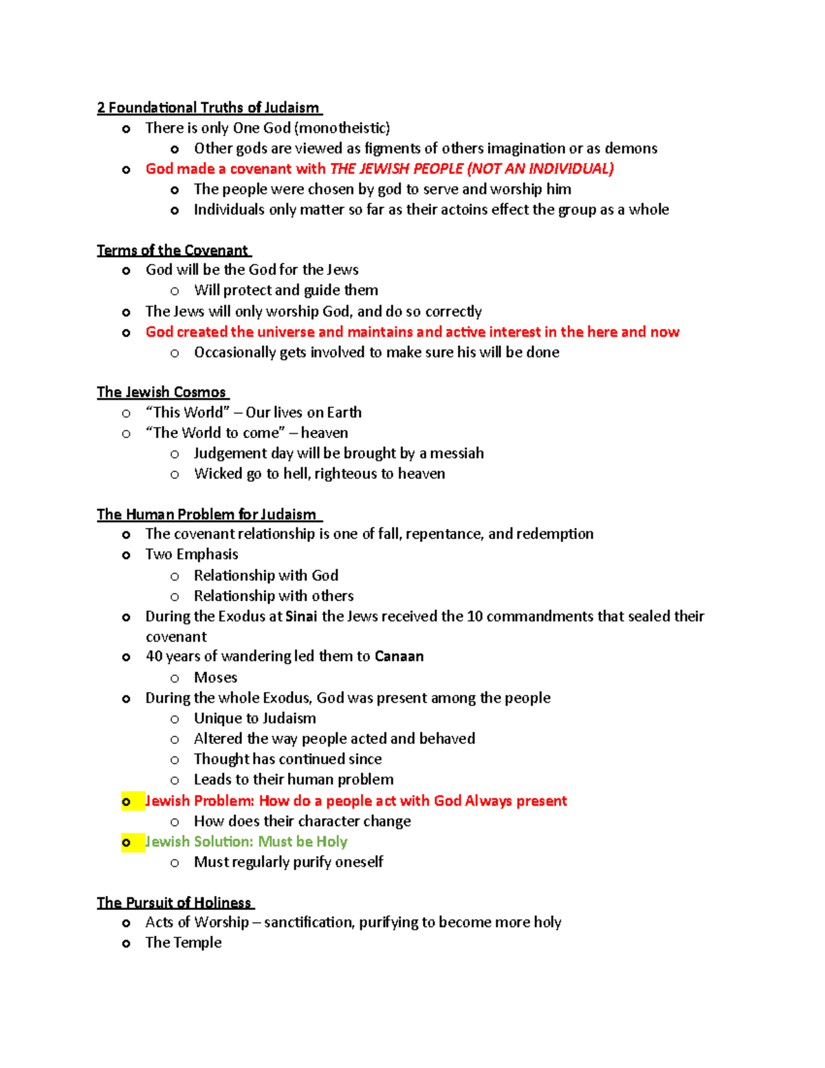 Judaism - Lecture notes 1-4 - 2 Foundational Truths of Judaism o There ...