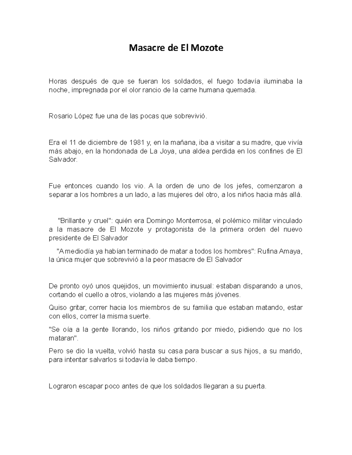 Masacre de El Mozote - Apuntes 1 - Masacre de El Mozote Horas después ...