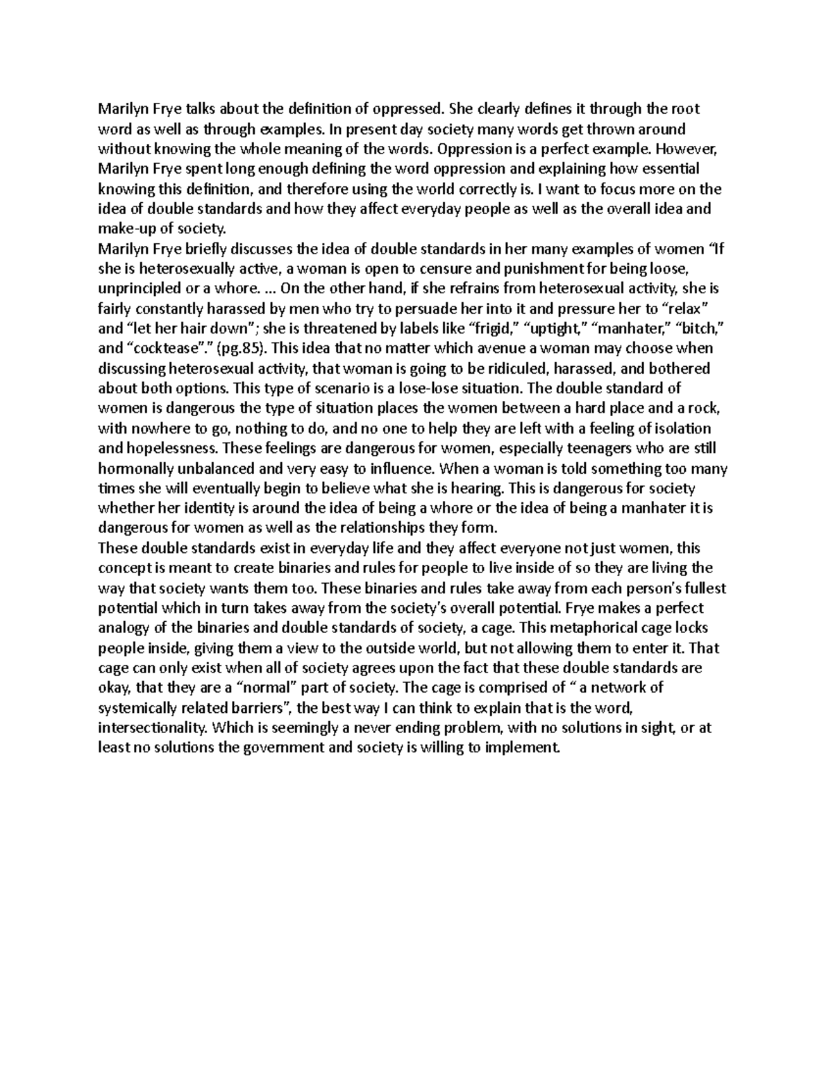 Oppression Marilyn Frye- 1 - Marilyn Frye talks about the definition of ...