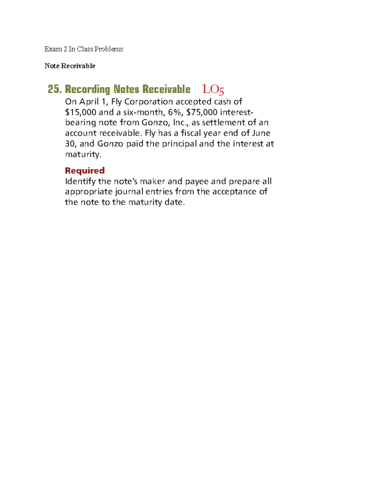 Exam 2 In Class Problems - Exam 2 In Class Problems: Note Receivable ...