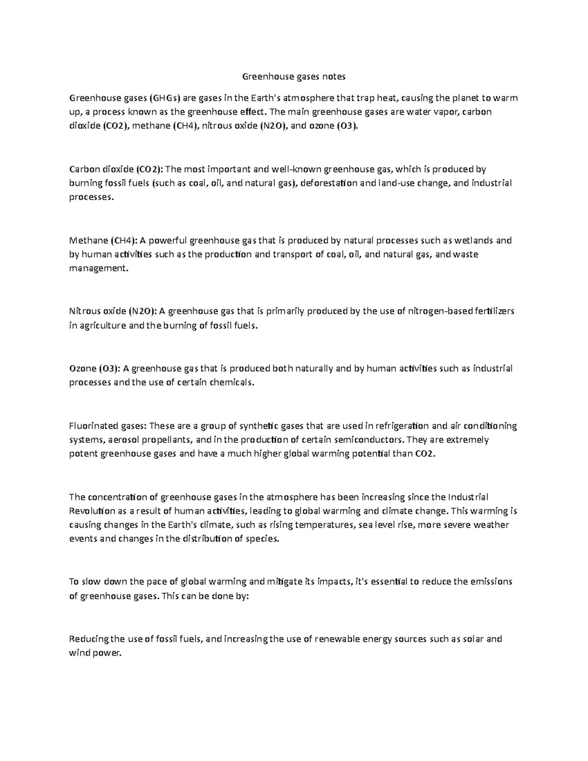 Greenhouse gases notes - Greenhouse gases (GHGs) are gases in the Earth ...