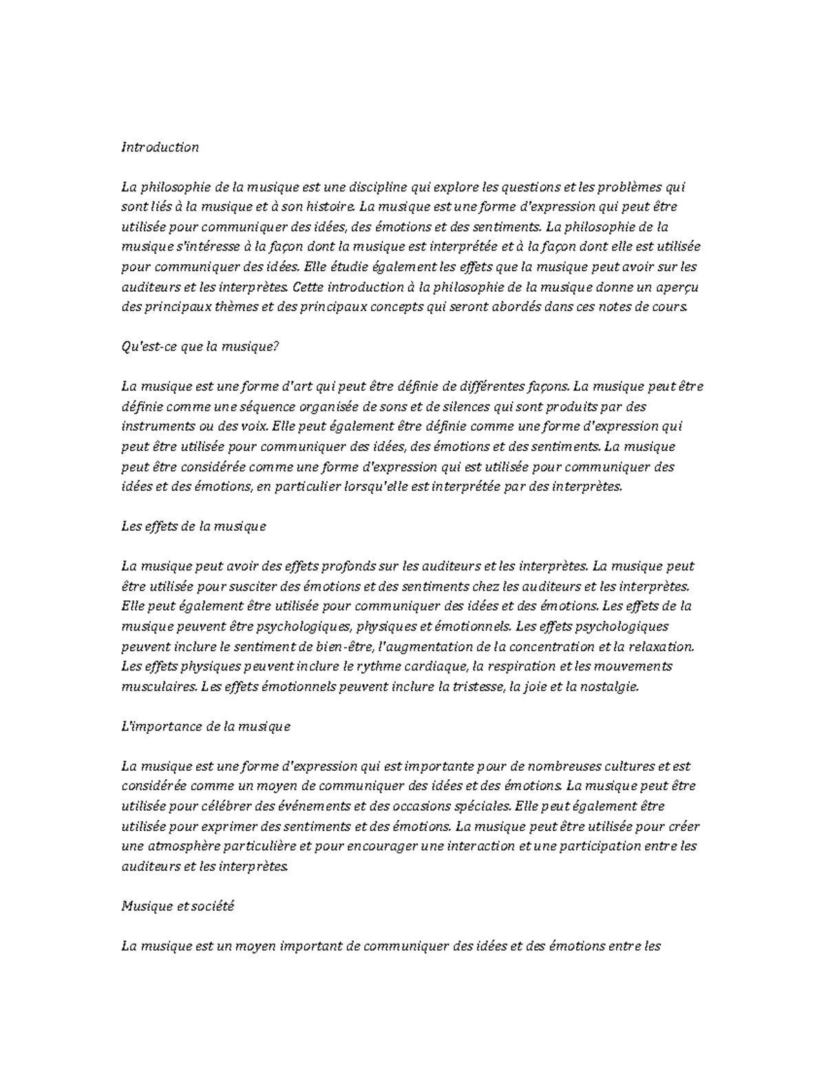 Philosophy of Music note study - Introduction La philosophie de la ...