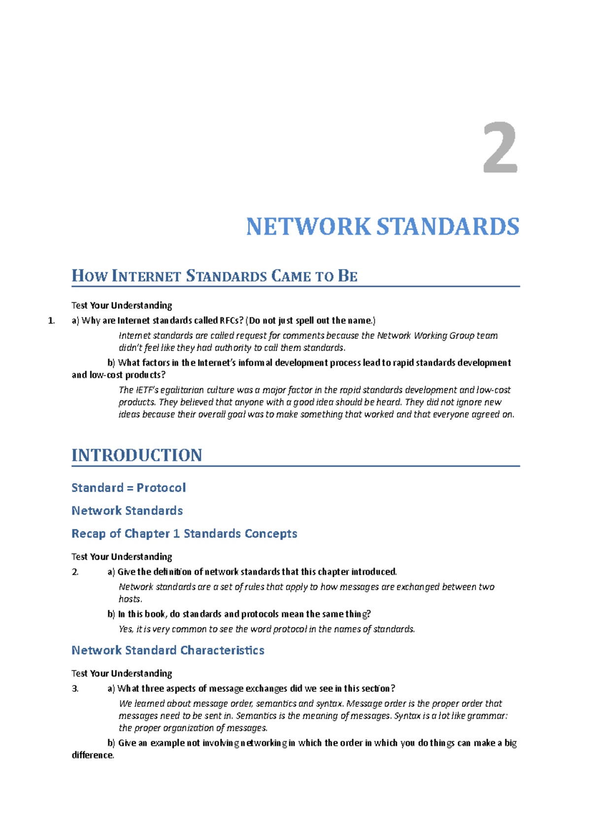 Chapter 2 questions and answers - 2 NETWORK STANDARDS HOW INTERNET ...