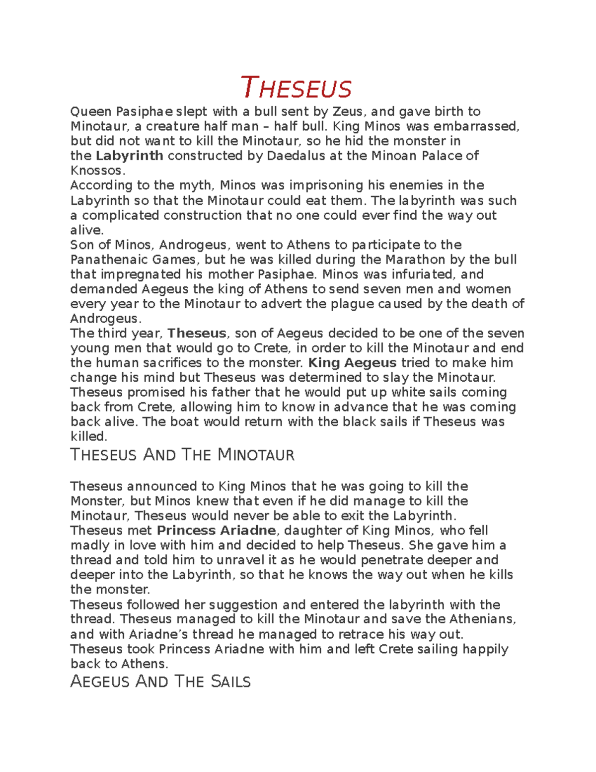 Theseus - THESEUS Queen Pasiphae slept with a bull sent by Zeus, and ...