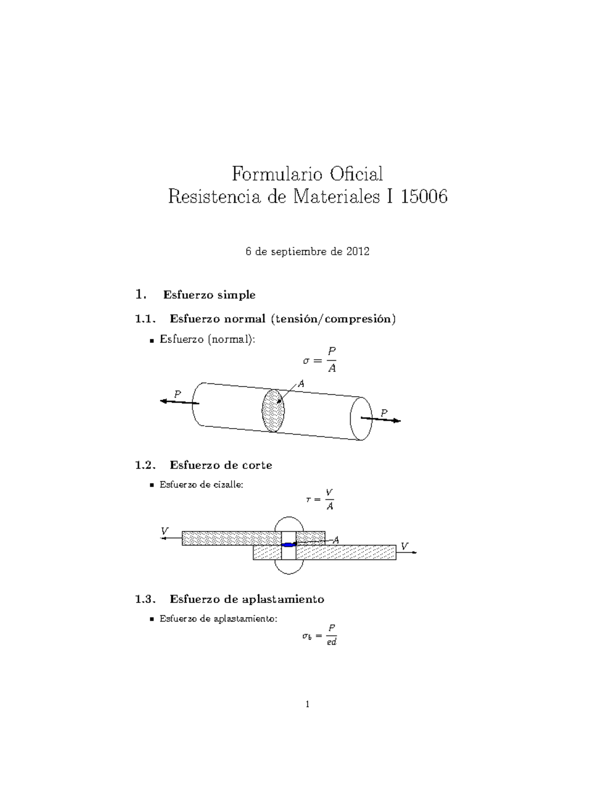 Formulario 1 1 R1 - Formulario Oficial Resistencia de Materiales I ...
