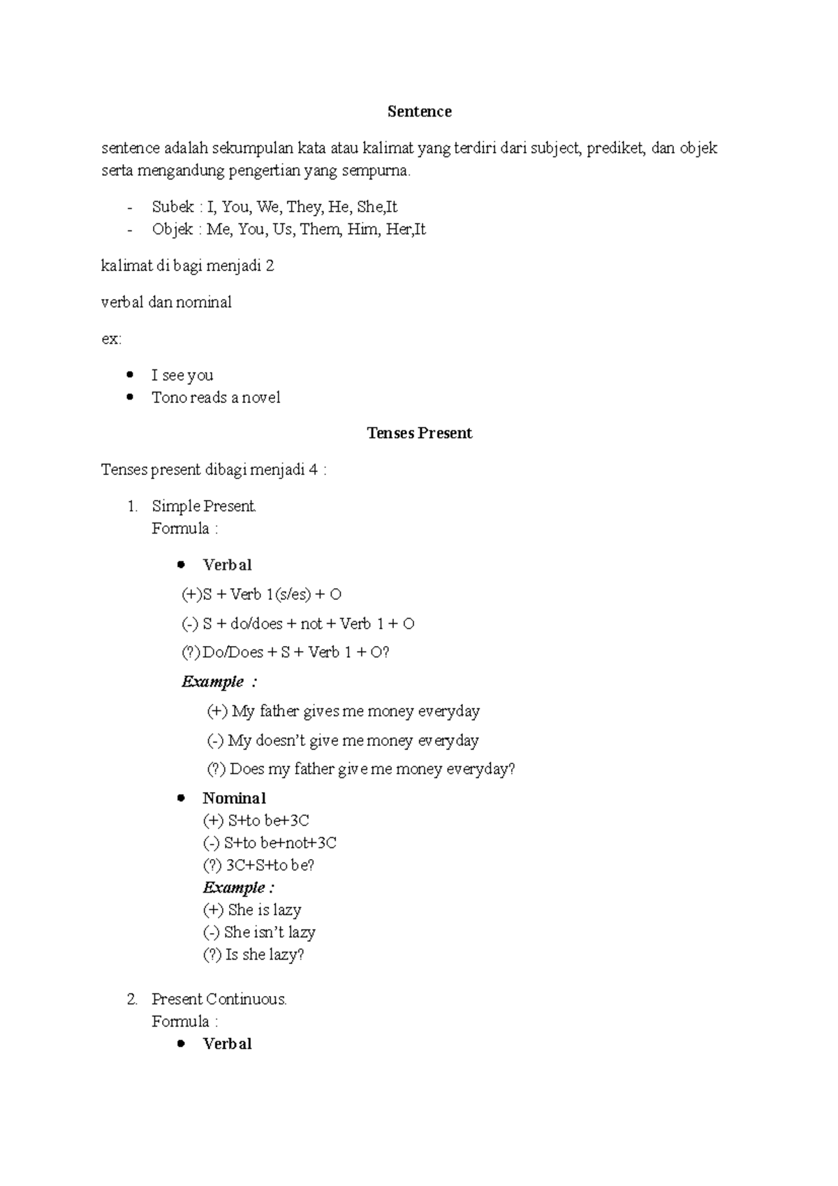 Sentence - Sentence sentence adalah sekumpulan kata atau kalimat yang ...