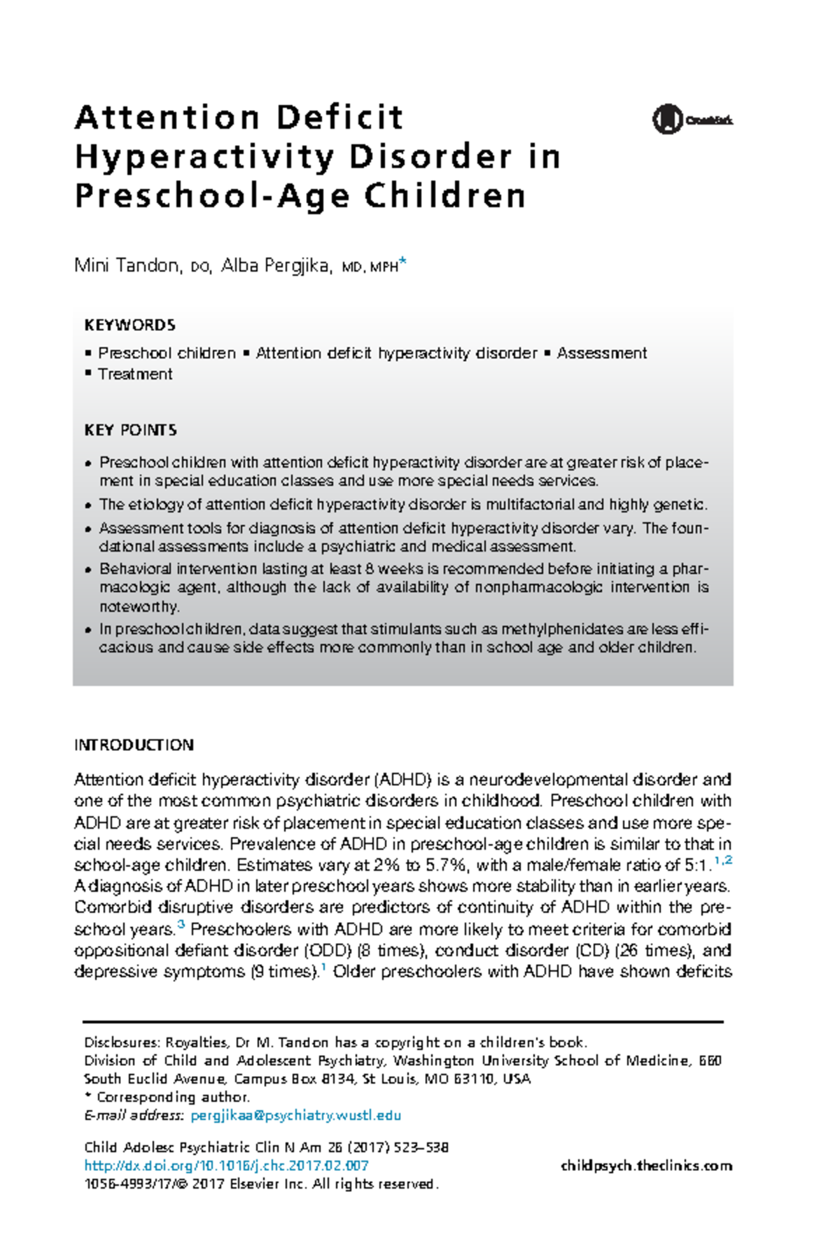 17. Attention Deficit Hyperactivity Disorder in Preschool-Age Children - A t t e n t i o n D e f ...