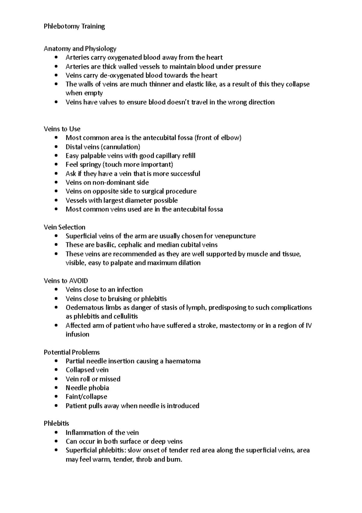Phlebotomy Training - Summary - Anatomy and Physiology Arteries carry ...