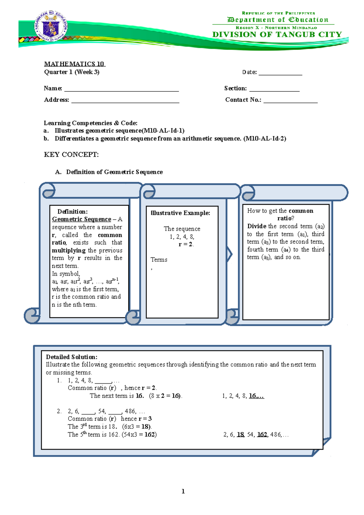 Math10-Q1week3-LM - A practice assignment. - MATHEMATICS 10 Quarter 1 ...