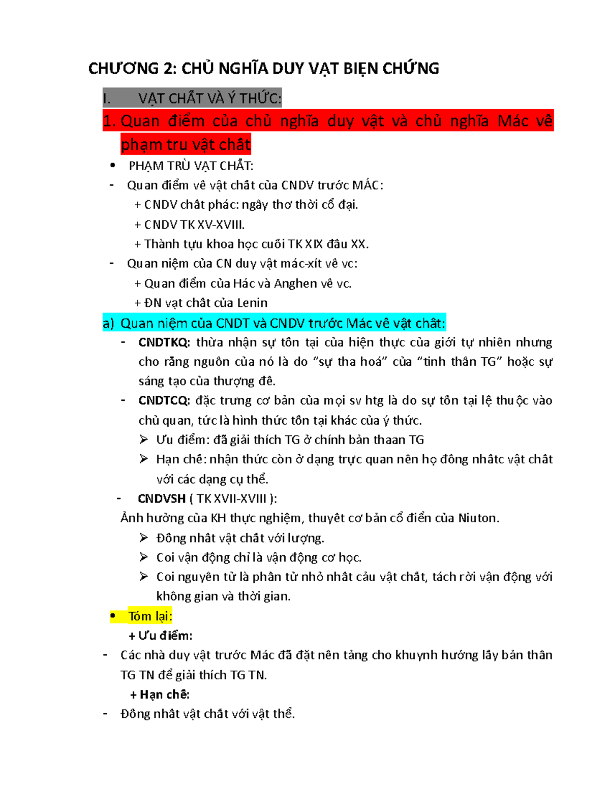 CHƯƠNG 3 Triếtt tư tưởng hof chí minyh - CH NG 2: CH NGHĨA DUY V T BI N CH NGƯƠ Ủ Ậ Ệ Ứ I. V T ...